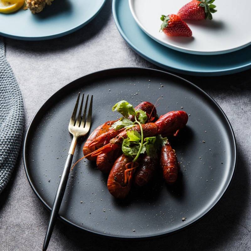Luxury 1PC Ceramic Dinner Plates Beef Flat Plate Tableware Round Solid ...