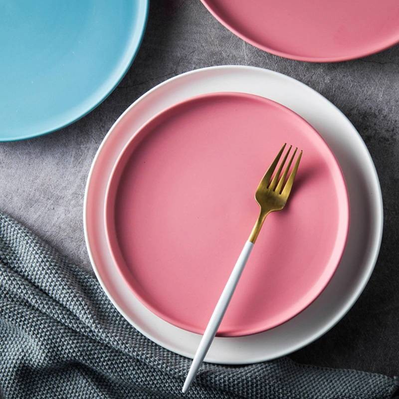 Luxury 1PC Ceramic Dinner Plates Beef Flat Plate Tableware Round Solid ...