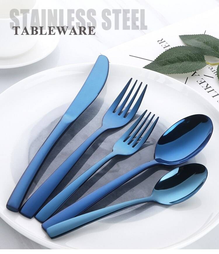 Luxury 20pcs Luxury Blue Cutlery Set Stainless Steel Dinnerware Set ...