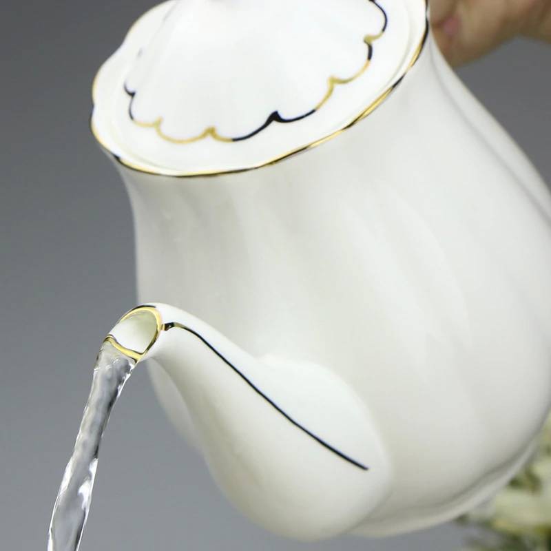 Luxury 900ml European Style Coffee Milk Pot Ceramic Bone Golden Rim Big ...