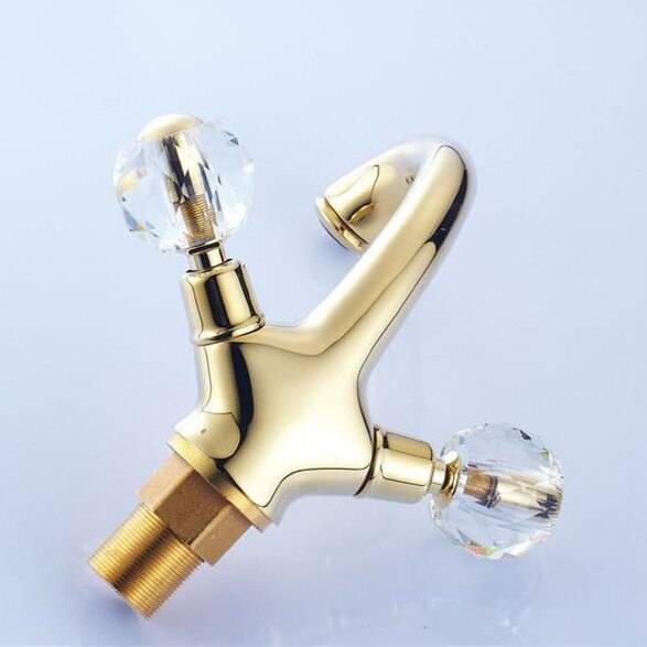 Luxury Basin Faucet Brass Gold Bathroom Sink Faucet Crystal Ball Double ...