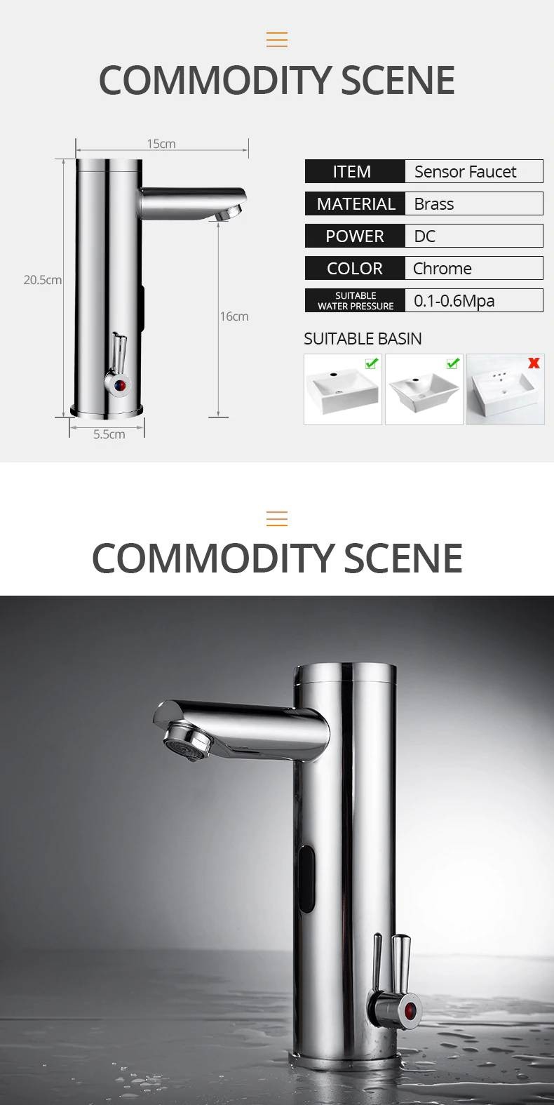Luxury Basin Faucet Sensor Bathroom Automatic Hands Touch Free Water ...