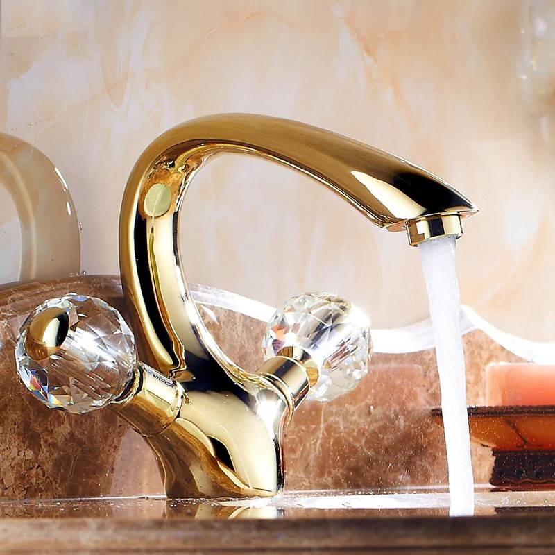 Luxury Basin Faucets Gold Brass Crystal Handle Bathroom Faucet Tap ...