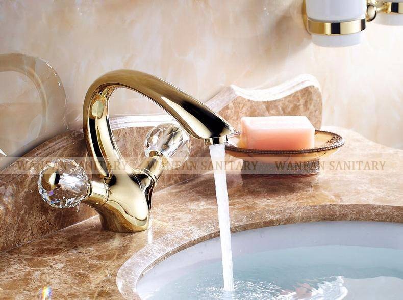 Luxury Basin Faucets Gold Brass Crystal Handle Bathroom Faucet Tap ...