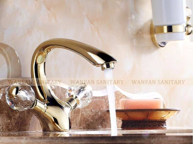 Luxury Basin Faucets Gold Brass Crystal Handle Bathroom Faucet Tap ...
