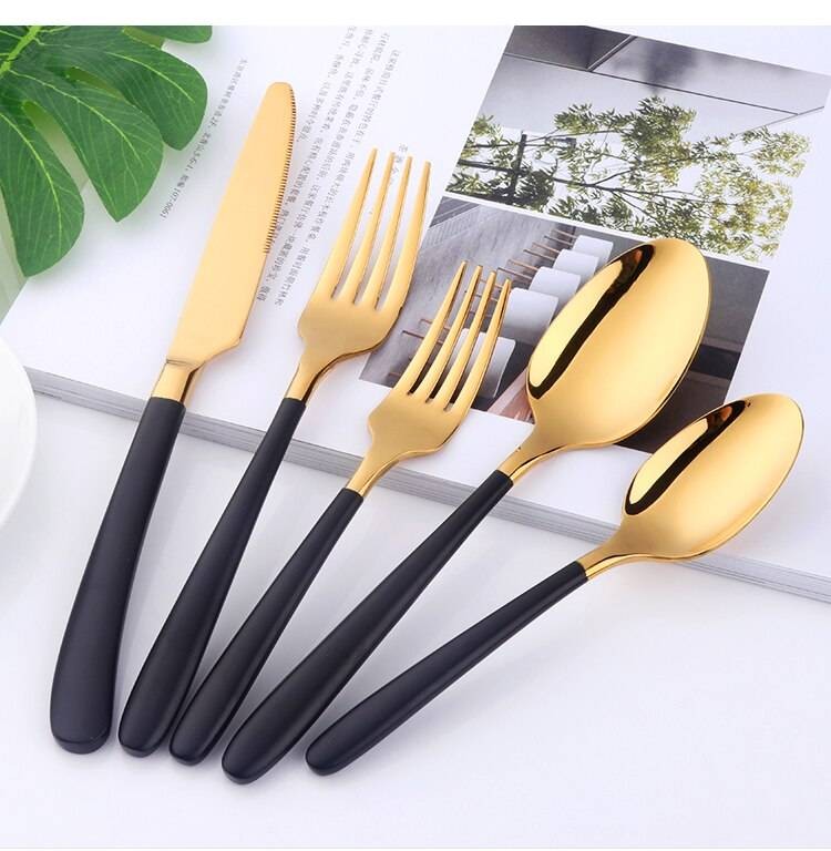 Luxury 20-Piece Flatware Set Stainless Steel 18/10 Cutlery Gold with ...
