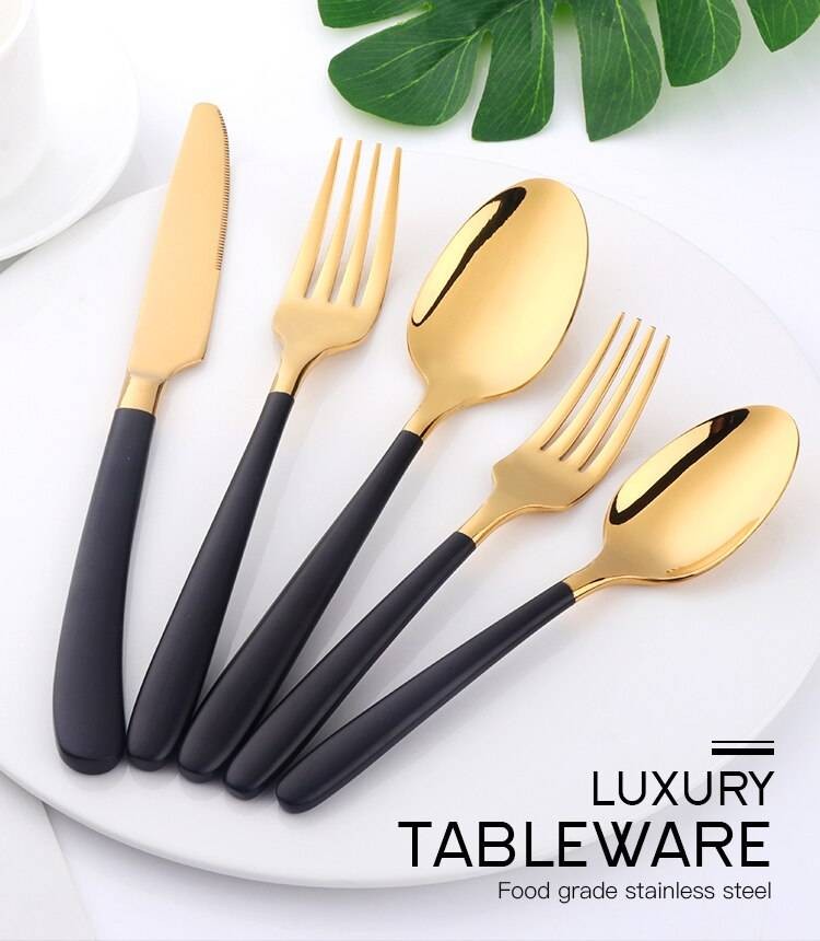 Luxury 20-Piece Flatware Set Stainless Steel 18/10 Cutlery Gold with ...