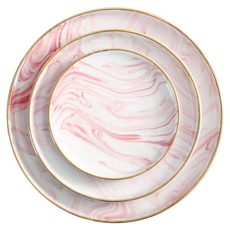 Luxury InsFashion fantastic pink marble pattern ceramic breakfast tray ...