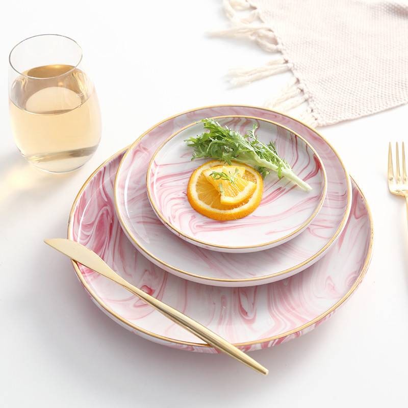 Luxury InsFashion fantastic pink marble pattern ceramic breakfast tray ...