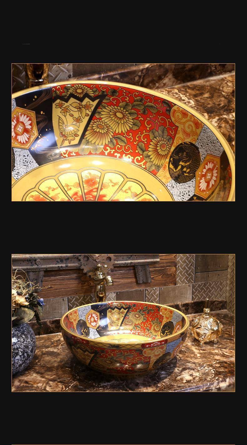 Luxury Europe Vintage Style Ceramic Washing Basin Bathroom Counter Top