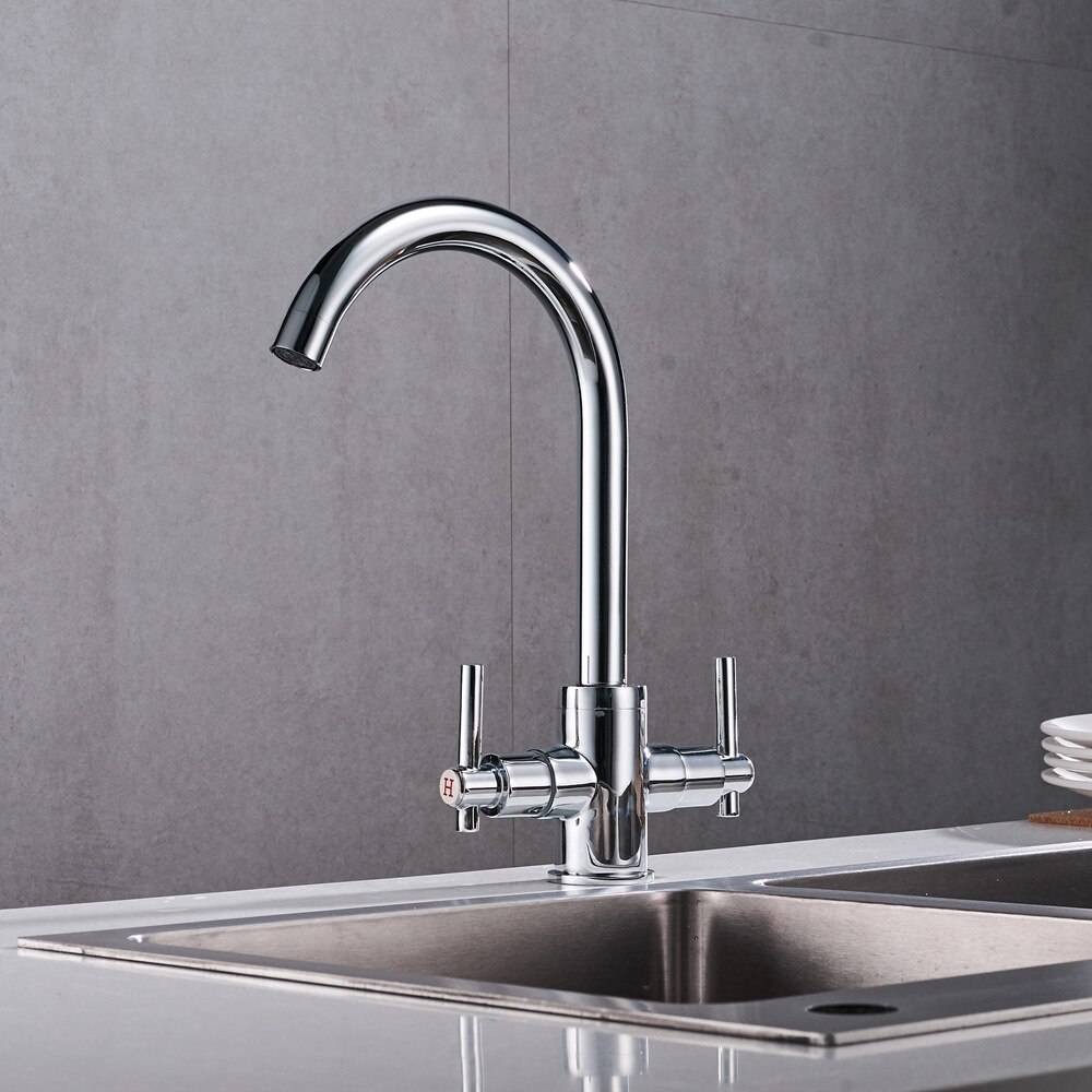 Luxury Chrome color Kitchen Faucets Double Hands Round Bathroom Sinks ...