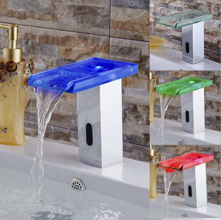 Luxury LED copper color change faucet smart induction hot and cold auto ...