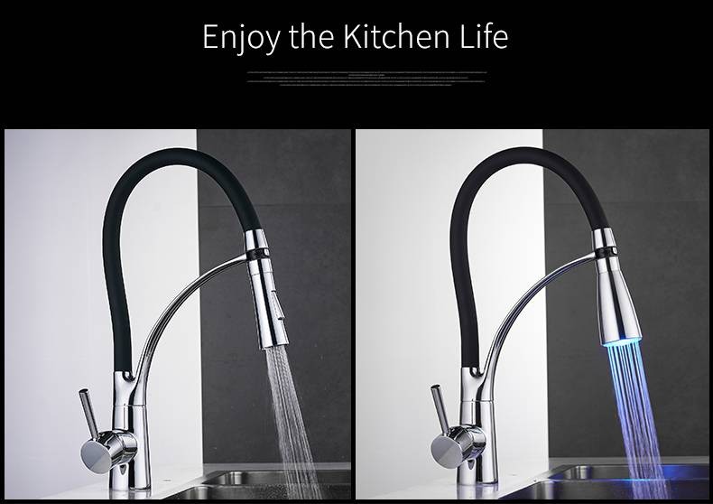 Luxury LED Kitchen Faucets with Rubber Design Chrome Mixer Faucet for ...