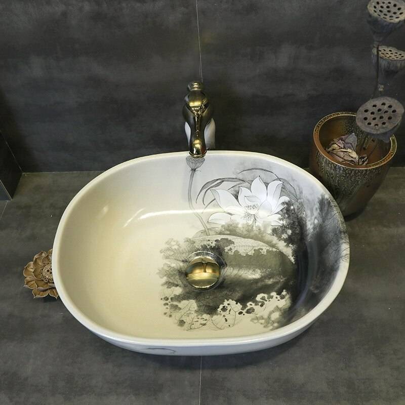 Luxury Oval Europe Vintage Style Art wash basin Ceramic Counter Top ...