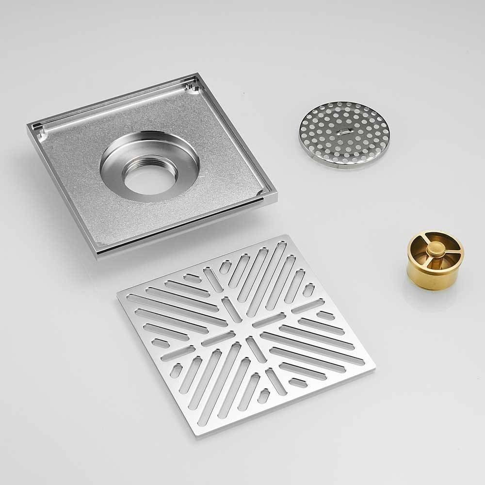 Luxury Shower Drains 15cm Square Brass Chrome Bathroom Floor Drain ...
