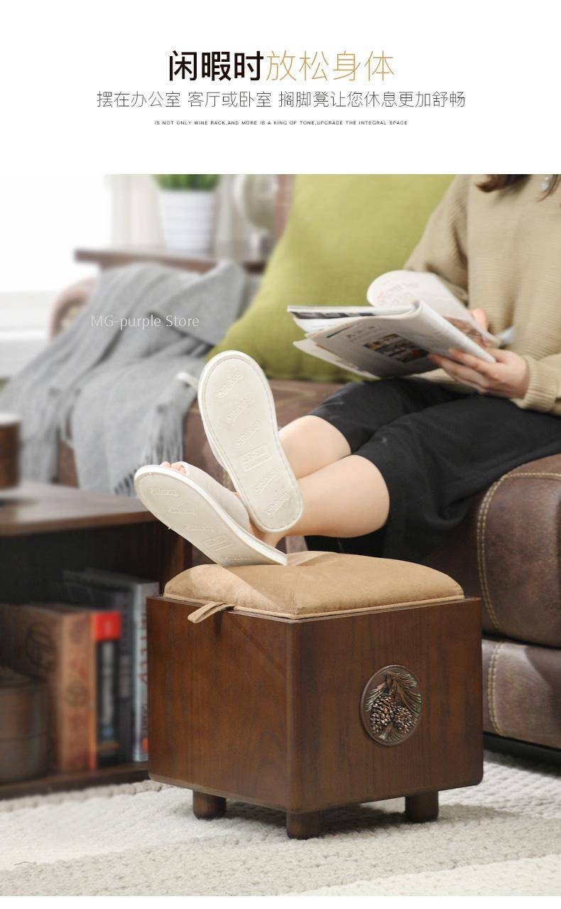 Luxury Solid wood storage stool storage stool can sit adult household ...