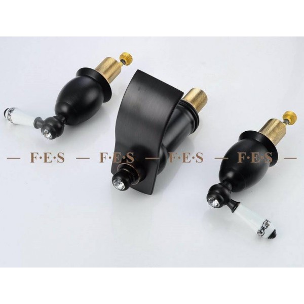Luxury 3Pcs Waterfall Faucet Blacked Basin Faucets Deck Mounted ...