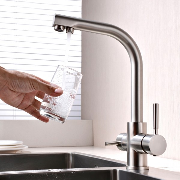 Luxury Brewst Modern Brushed Nickel 2-Handle Kitchen Sink Faucet with ...