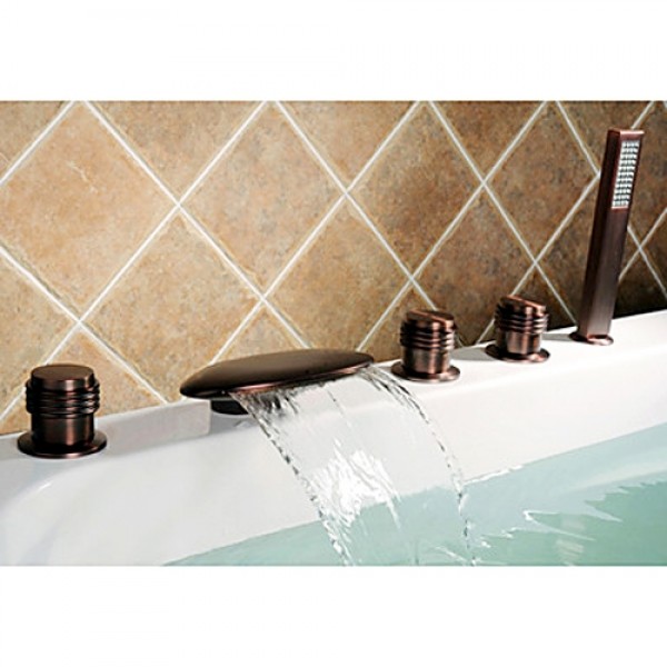 Luxury Clam Oil Rubbed Bronze Deck Mounted Roman Tub Waterfall Faucet ...