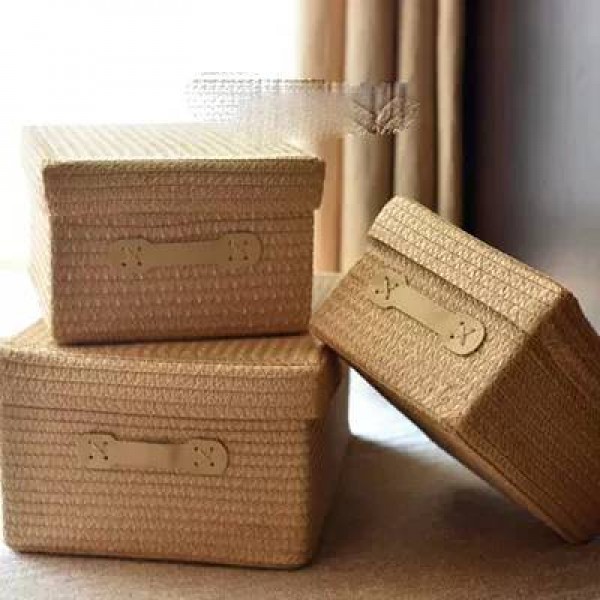 Luxury Covered storage box thickening imitation grass woven storage ...