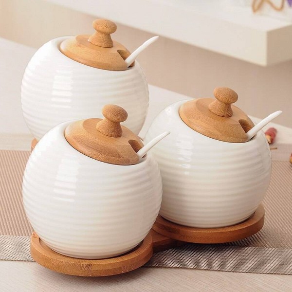 Luxury Kitchen Creative Ceramic Spice Jar 3 piece/set Simple Spice Jar ...