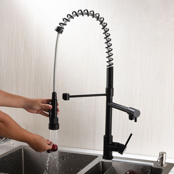 Luxury Modern Single Hole Spring Coil Pull Down Spray Kitchen Faucet ...