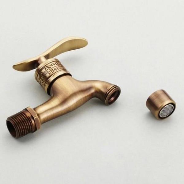 Luxury NEW Flower Carved Antique Brass Washing Machine Faucet Single ...