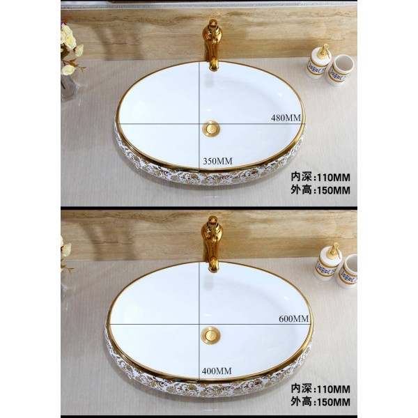 Luxury Oval golden mosaic ceramic bathroom basin hand wash bowls lavabo ...