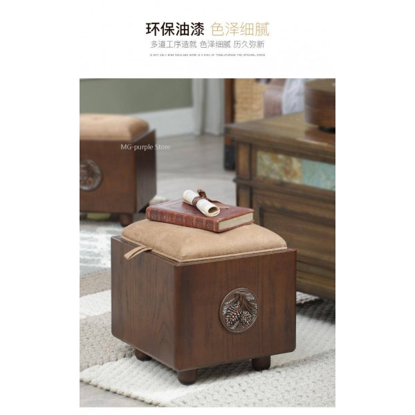 Luxury Solid wood storage stool storage stool can sit adult household ...