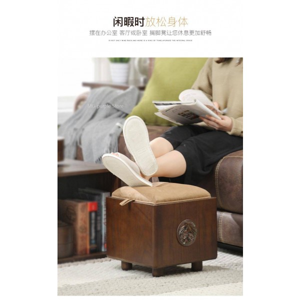 Luxury Solid wood storage stool storage stool can sit adult household ...