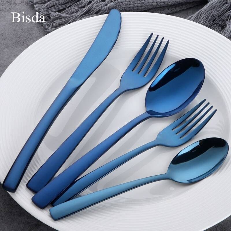 Luxury 20pcs Luxury Blue Cutlery Set Stainless Steel Dinnerware Set ...
