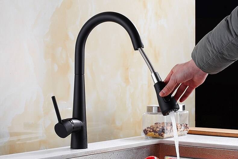 Luxury Black Paint Pull Out Faucets Kitchen Faucet Bathroom Basin Hot ...