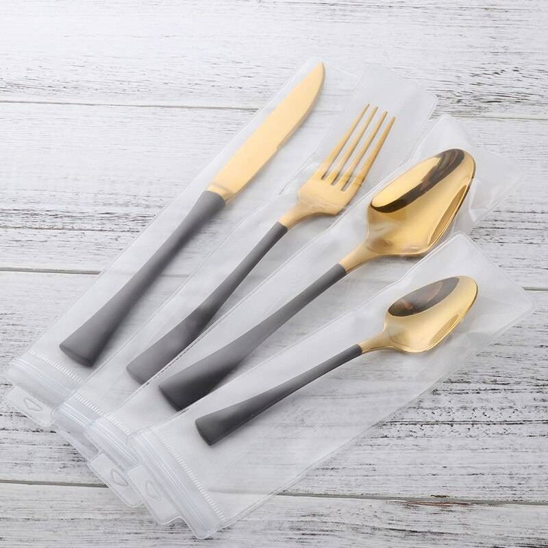 Luxury 4 pcs Gold Plated Cutlery Set Dinner Knives Fork Set Stainless ...
