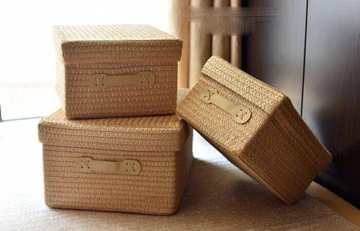 Luxury Covered storage box thickening imitation grass woven storage ...