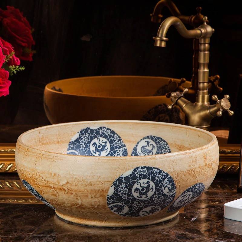 Luxury Europe Vintage Style Art wash basin Ceramic round Wash Basin ...