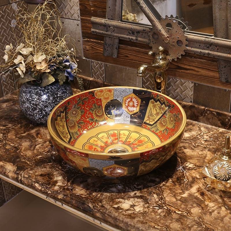 Luxury Europe Vintage Style Ceramic Washing Basin Bathroom Counter Top