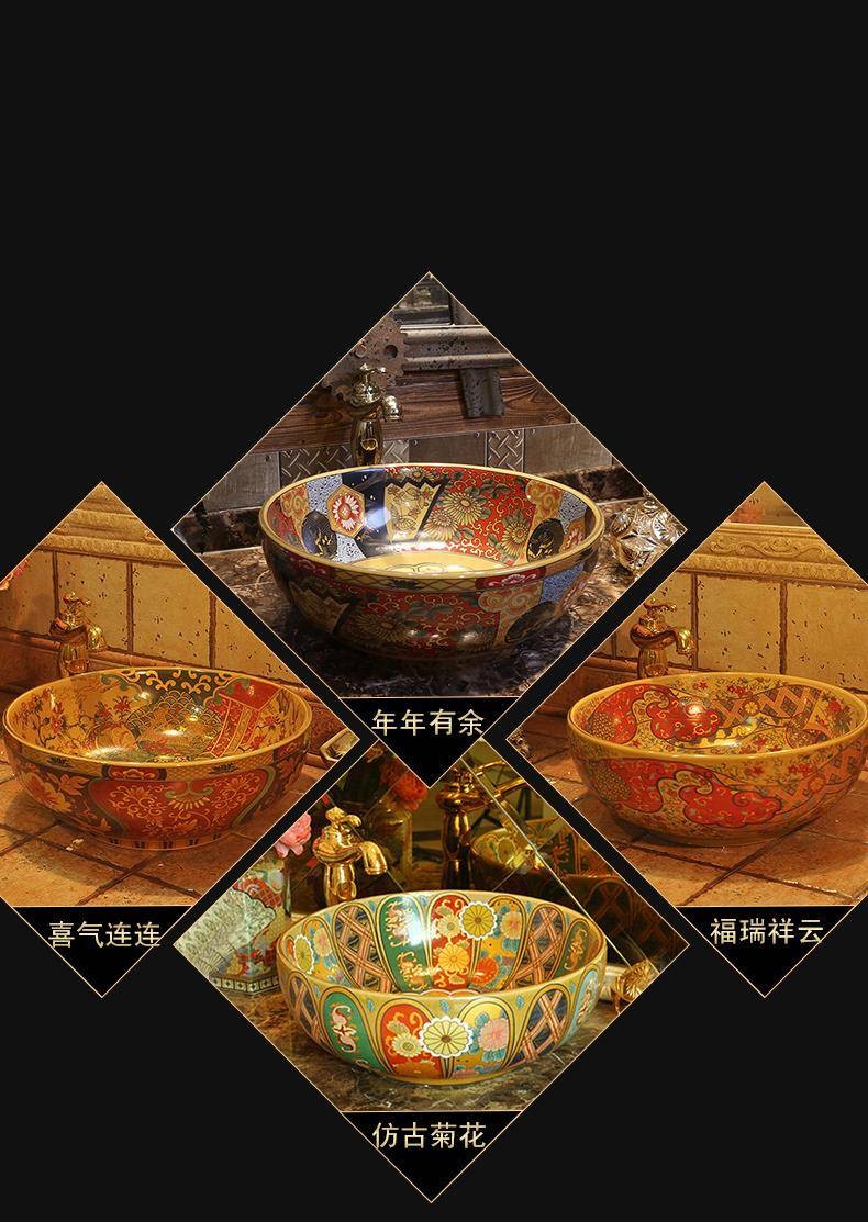 Luxury Europe Vintage Style Ceramic Washing Basin Bathroom Counter Top