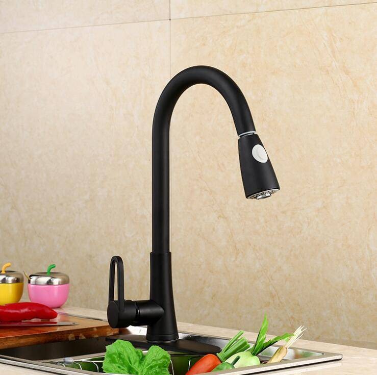 Luxury European classic pull out black hot and cold mixed faucet copper ...