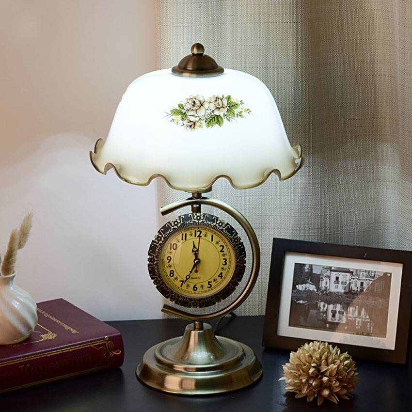 Luxury European Table Lamp with clock Creative white glass shade metal ...