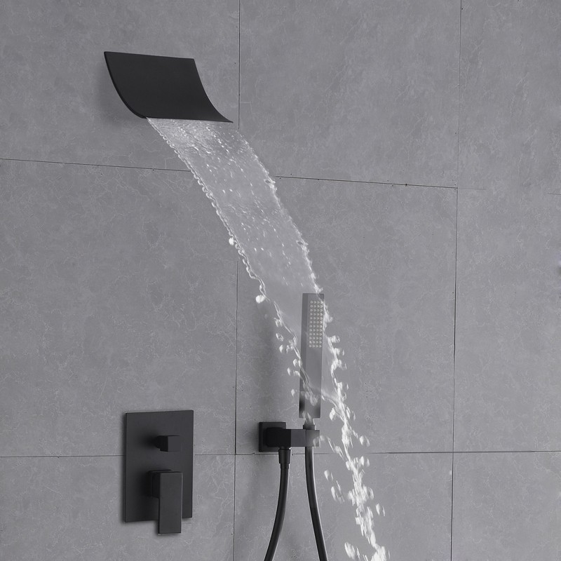 Luxury Modern Minimalist Style Wall Mount Waterfall Shower Head & Hand ...