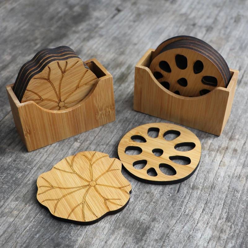 Luxury Natural bamboo Drink coaster set round Creative Placemat cup mat ...