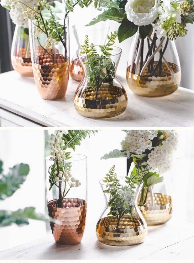 Luxury Nordic wind electroplating glass vase desktop home water culture ...