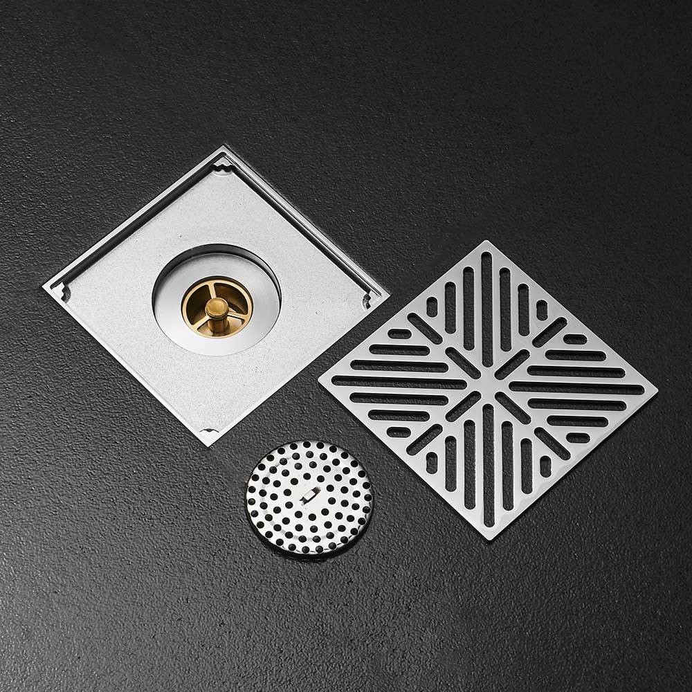 Luxury Shower Drains 15cm Square Brass Chrome Bathroom Floor Drain ...