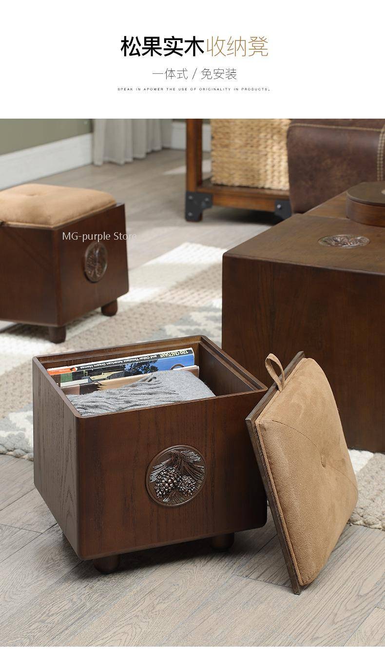 Luxury Solid wood storage stool storage stool can sit adult household ...