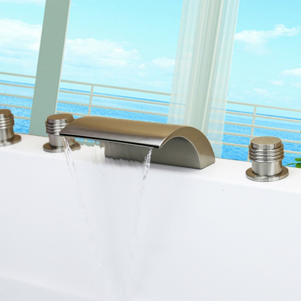 Luxury Victoria Waterfall Deck Mount Roman Tub Filler Faucet And Hand
