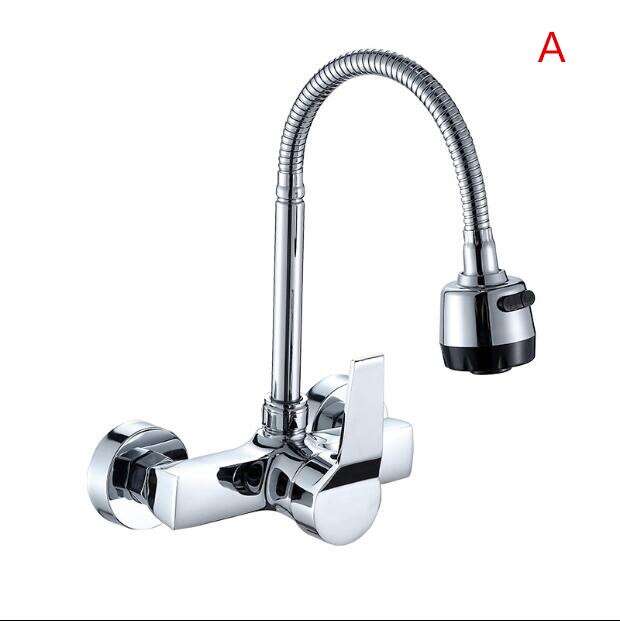 Luxury Wall Mounted Double Holes Flexible Kitchen Faucet Mixers Sink ...
