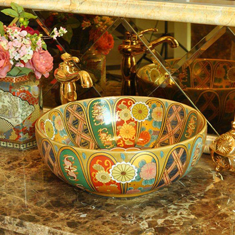 Luxury Europe Vintage Style Ceramic Washing Basin Bathroom Counter Top