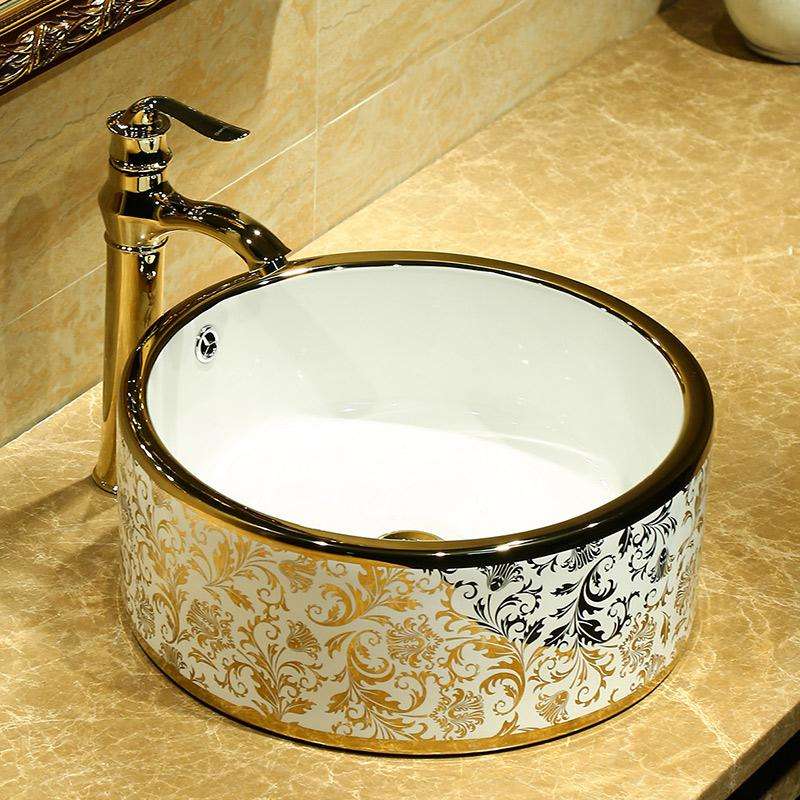 Luxury European Style Gold pattern Washbasin Artistic Basin Lavatory ...