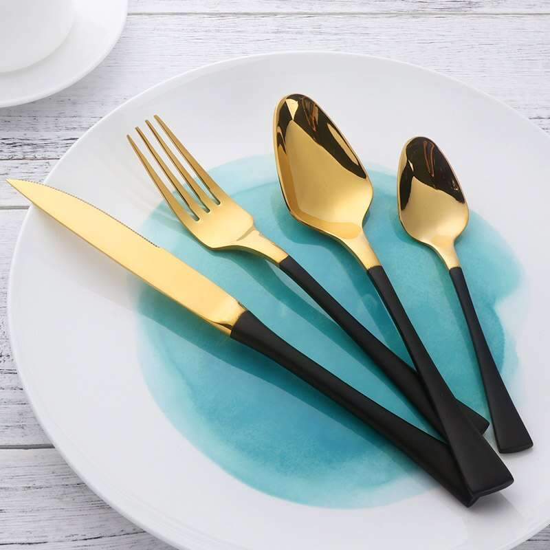 Luxury 4 pcs Gold Plated Cutlery Set Dinner Knives Fork Set Stainless ...